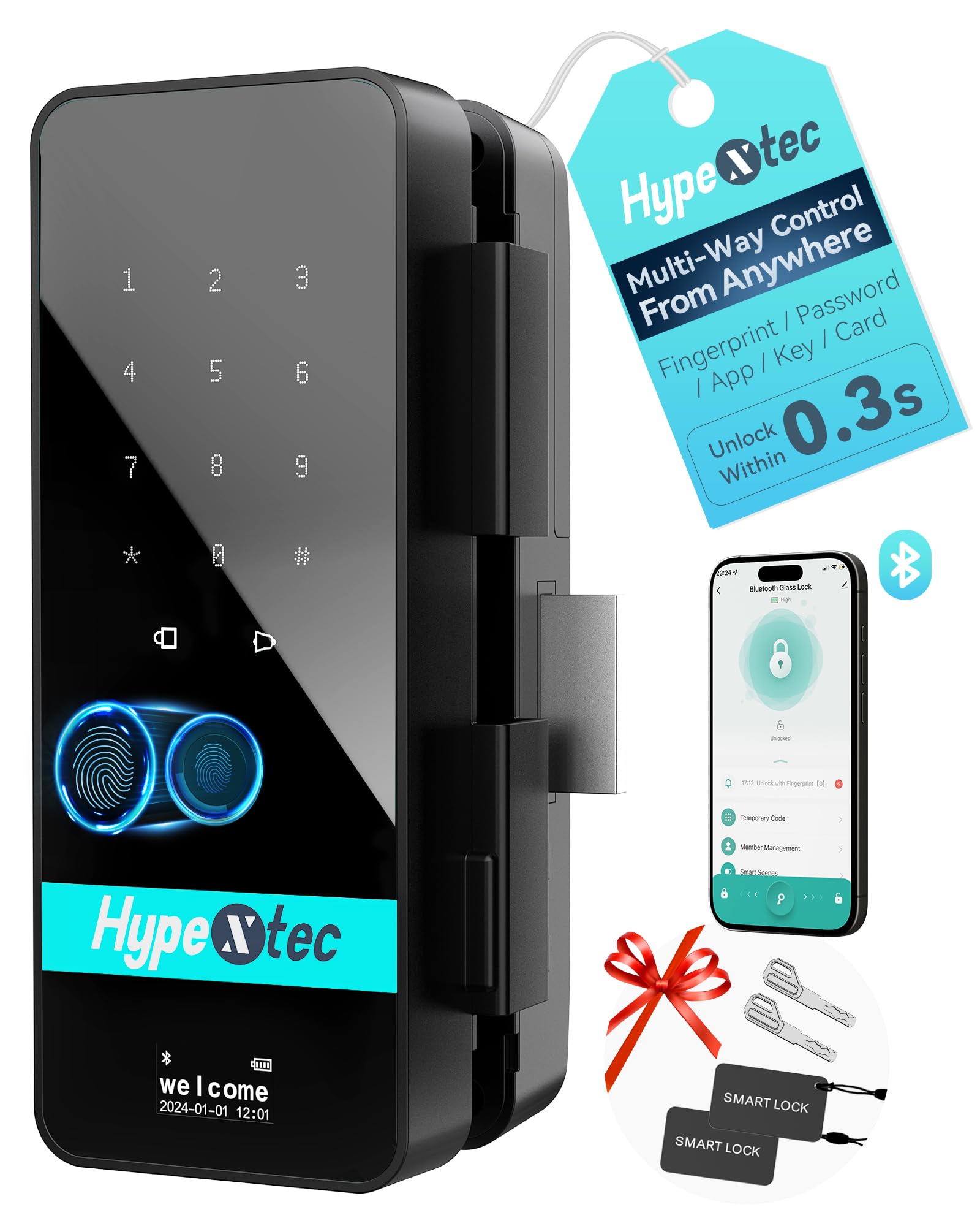 Amazon.com: HypeXtec No-Drill Smart Glass Lock for Frameless Doors,Auto ...