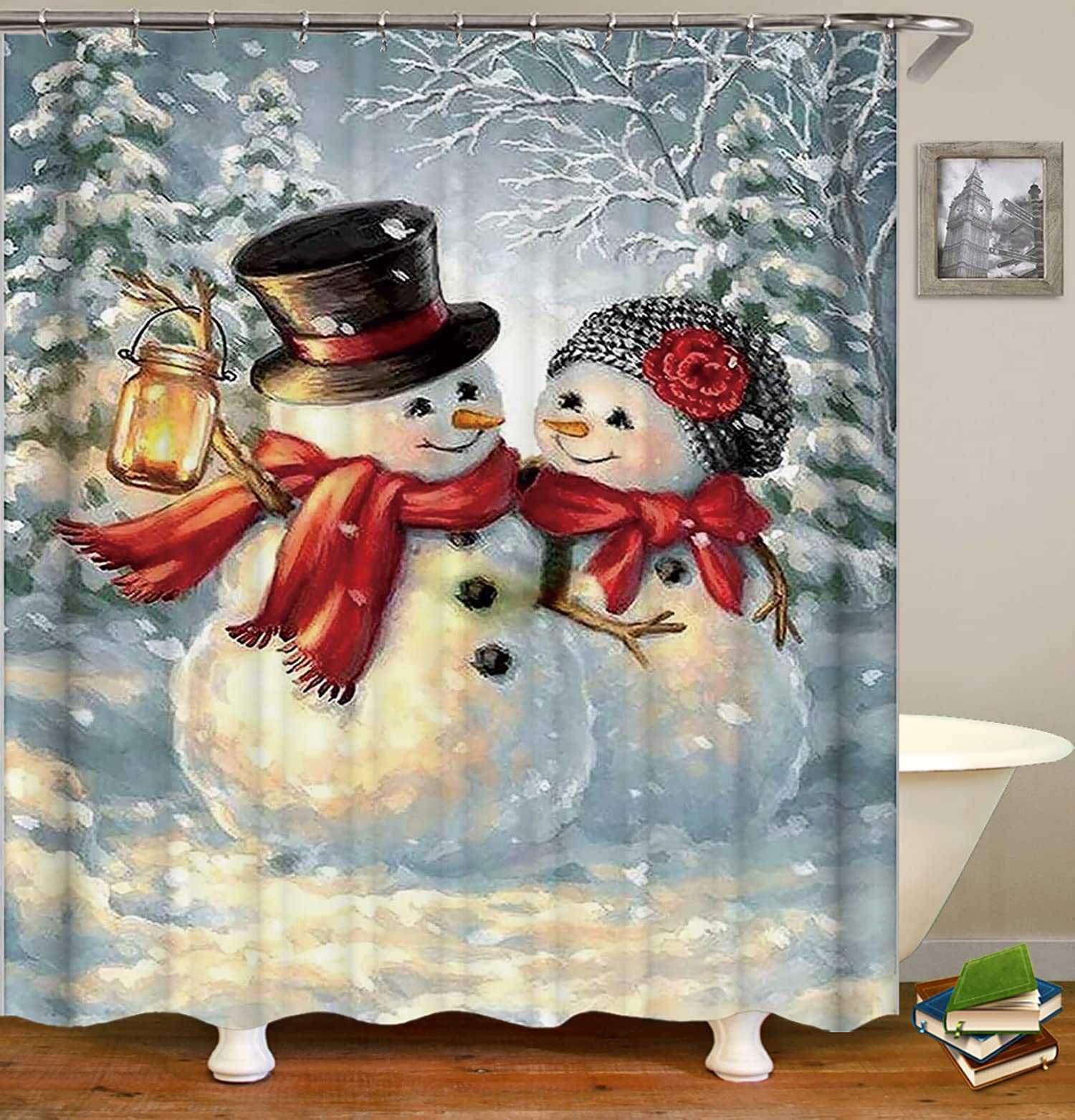 Christmas Bathroom Decor Xmas Shower Curtain with Hooks Set,Waterproof ...