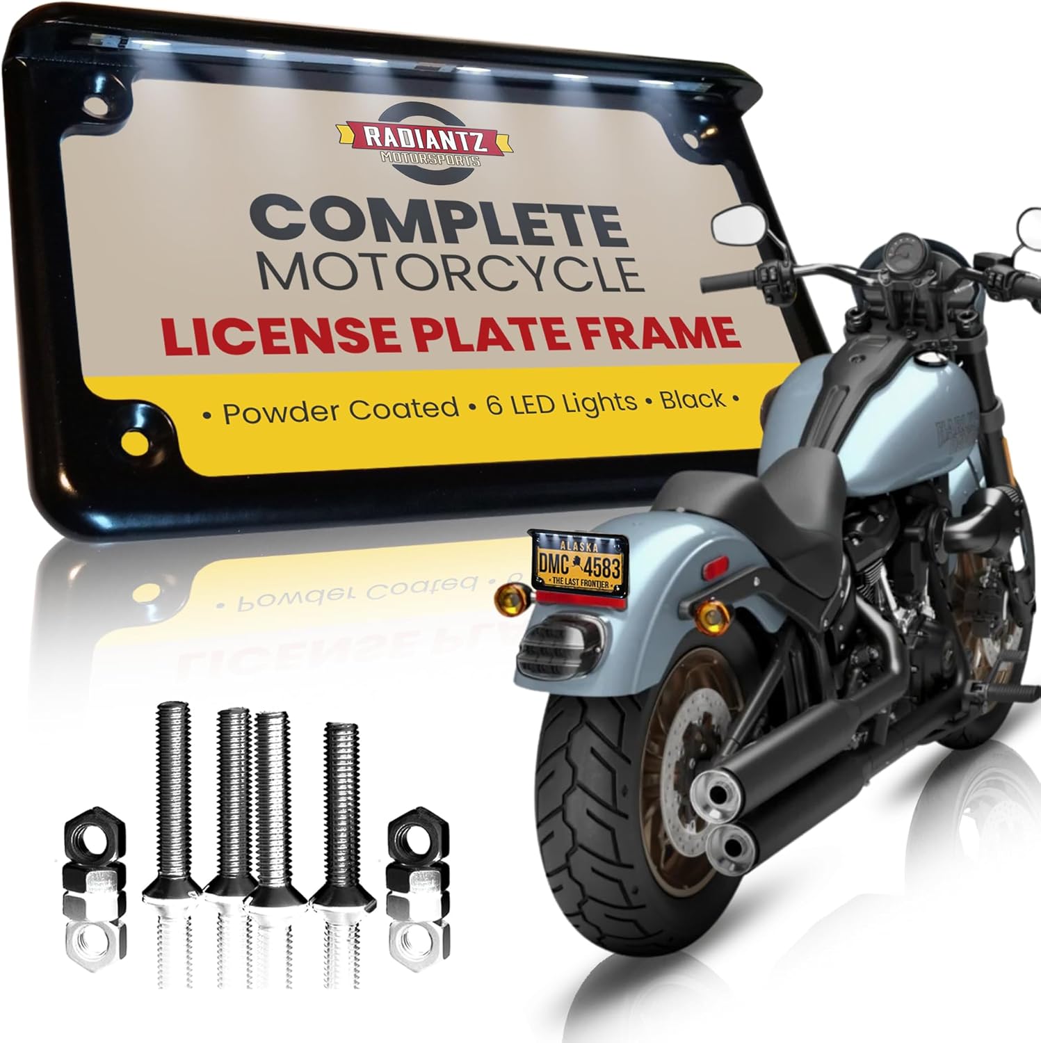 Amazon.com: Radiantz Motorcycle License Plate Frame with 6 White LED ...