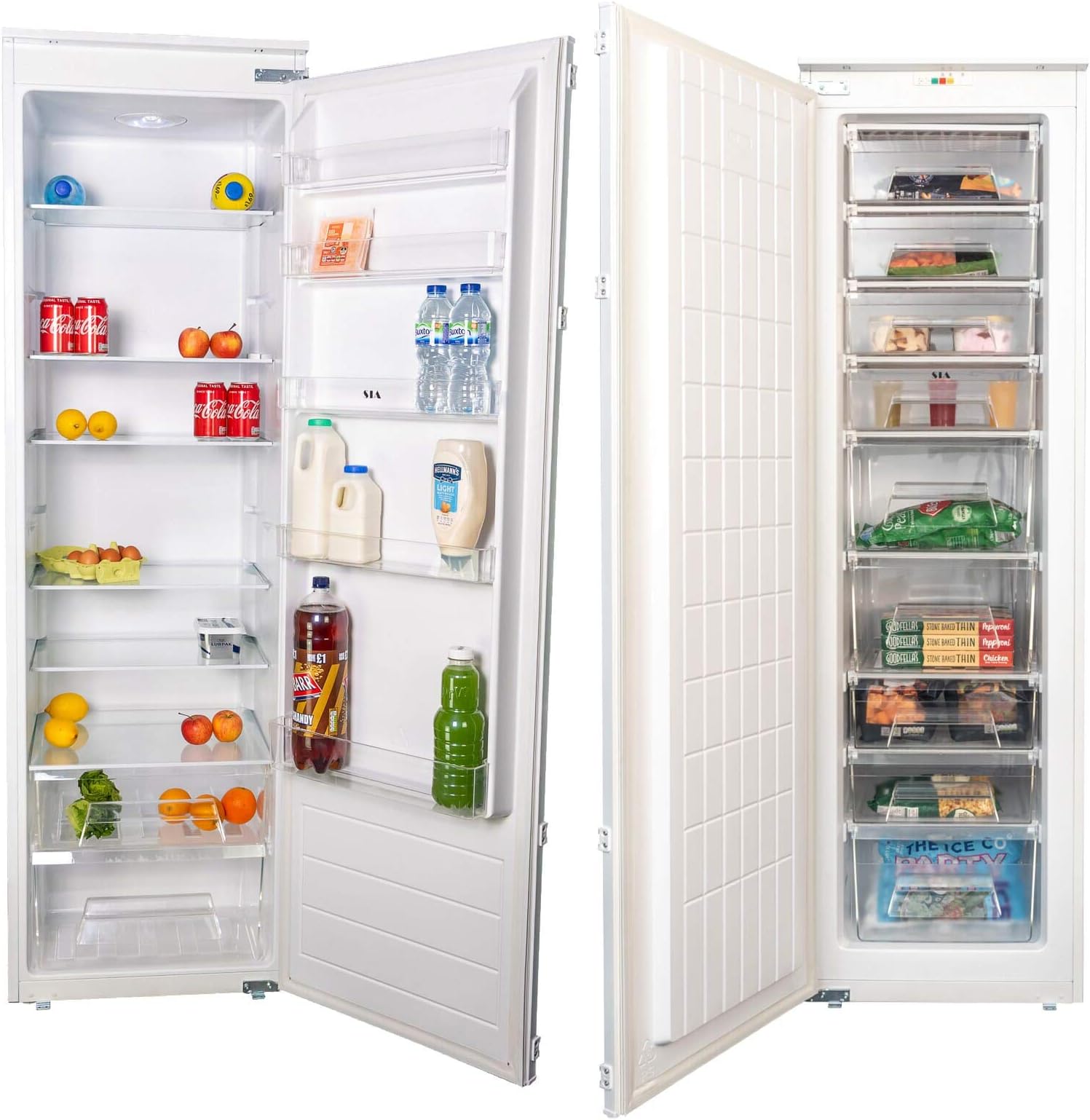 SIA 54cm White Fully Integrated Tall Freezer & Larder Fridge Twin Pack ...
