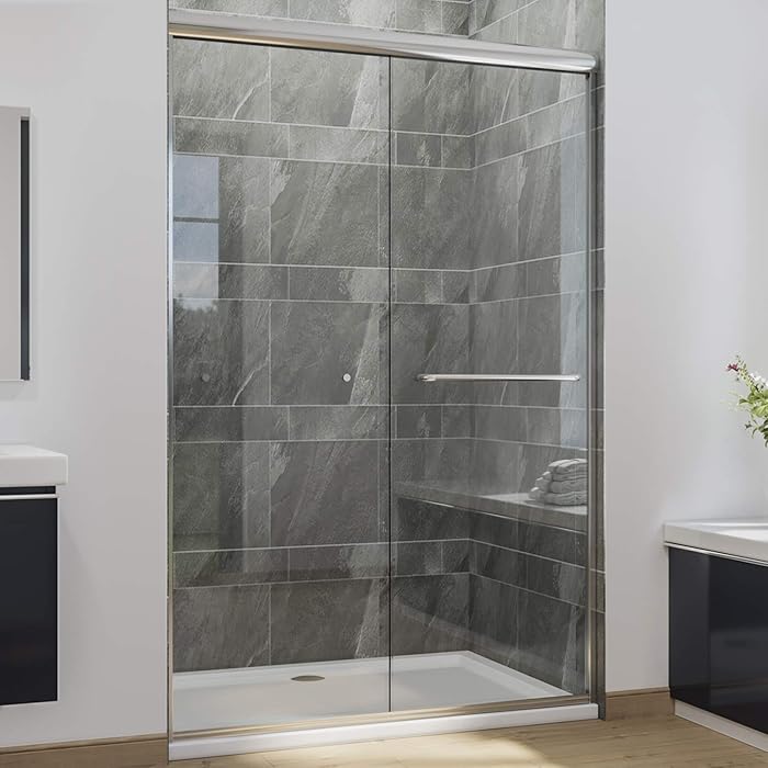 Buy SUNNY SHOWER Double Sliding Shower Door Semi-Frameless Shower Enclosure 1/4 inch Glass ...