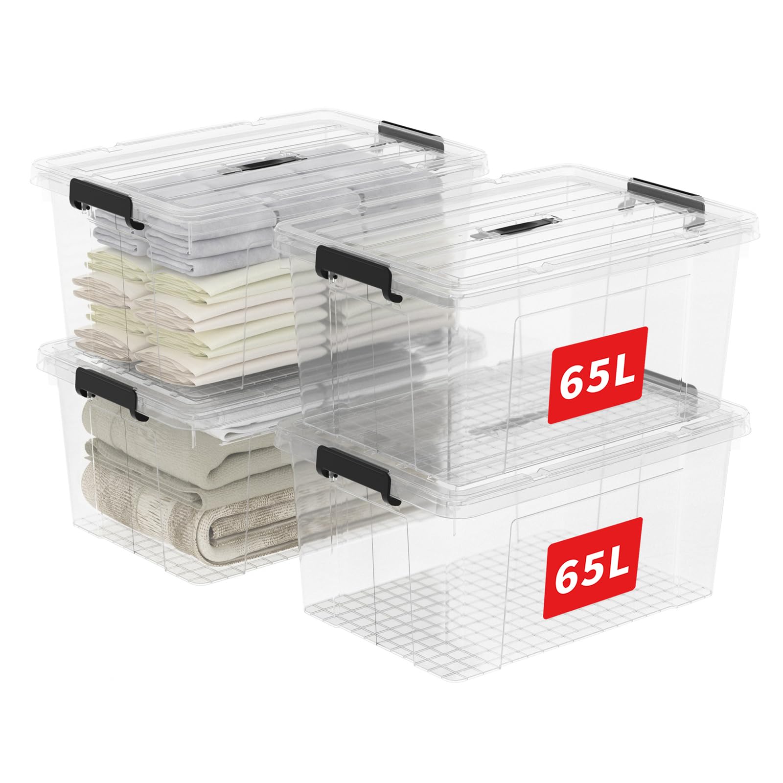 Cetomo 65L*4 Storage Boxes, Carry Plastic Storage Box with Lids ...