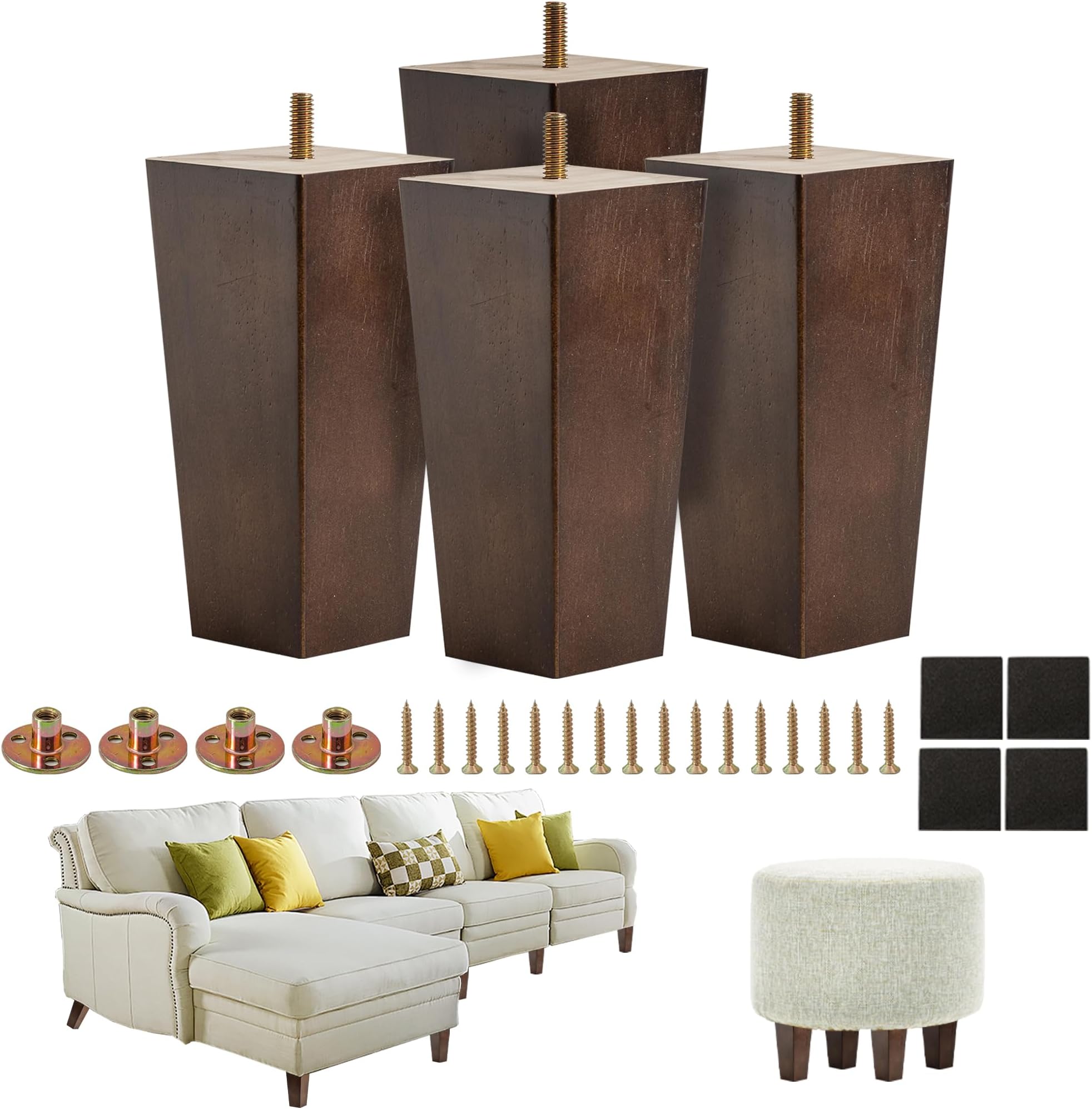 Amazon.com: Kculehtlla 6 inch Furniture Legs Rubber Wood Made Modern ...