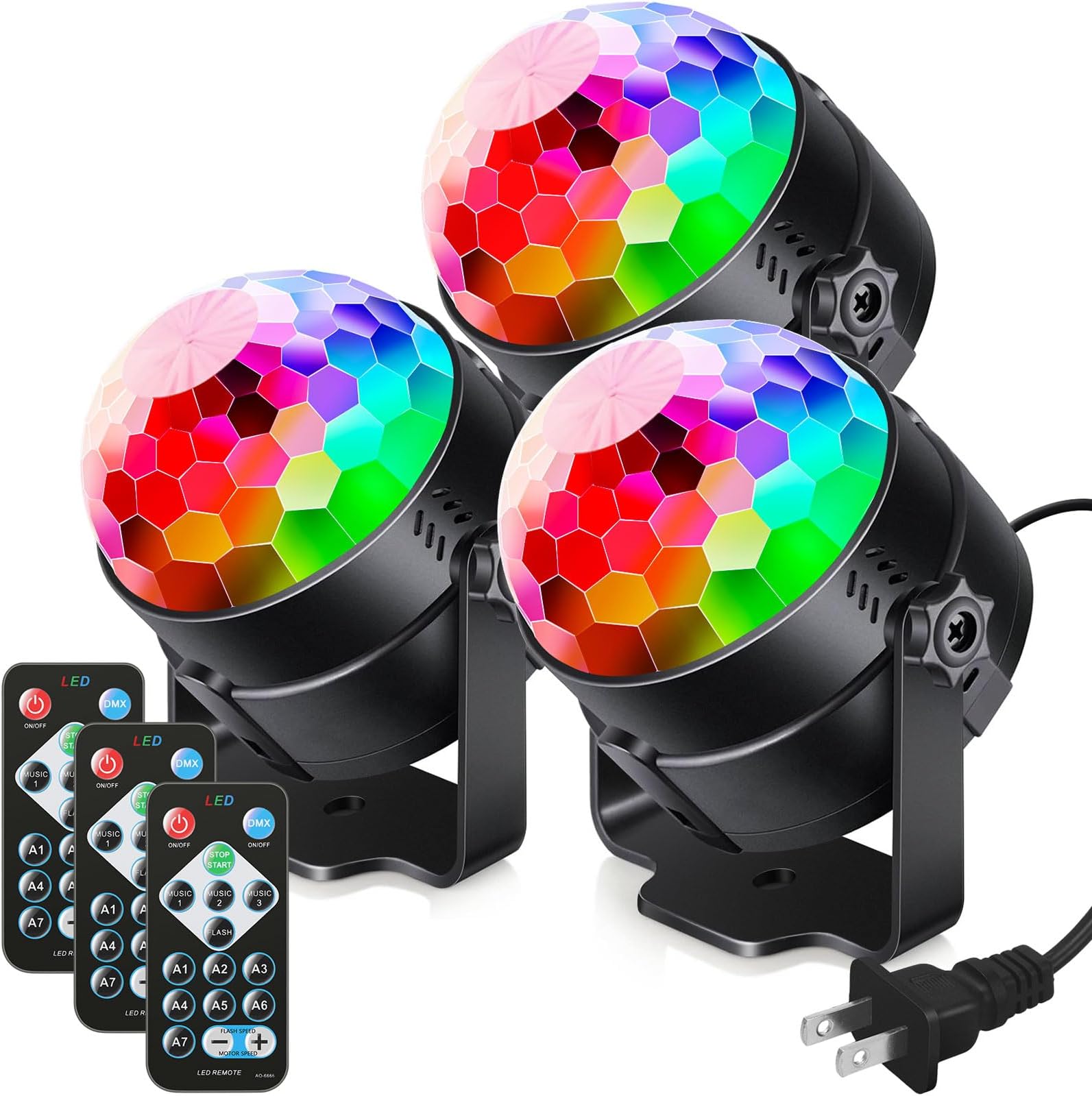 Luditek 2-Pack Portable Sound Activated Party Lights Indoor, Battery Powered/USB Dj Disco Ball ...