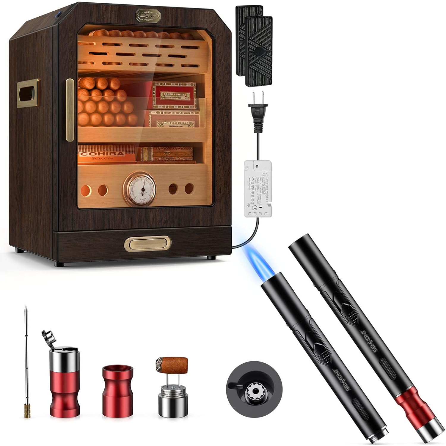 Amazon.com: SEMKONT Cigar Humidor, Lighted Control Magnetic Door ...