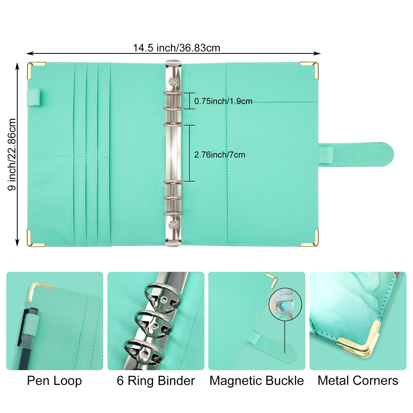 Snapklik.com : A5 Refillable 6 Ring Faux Leather Budget Binder,Mini ...