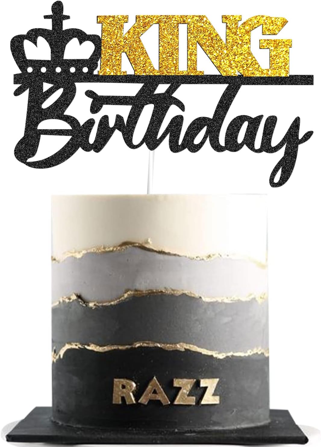 Amazon.com: Birthday King Cake Topper, Glitter Black and Gold King ...