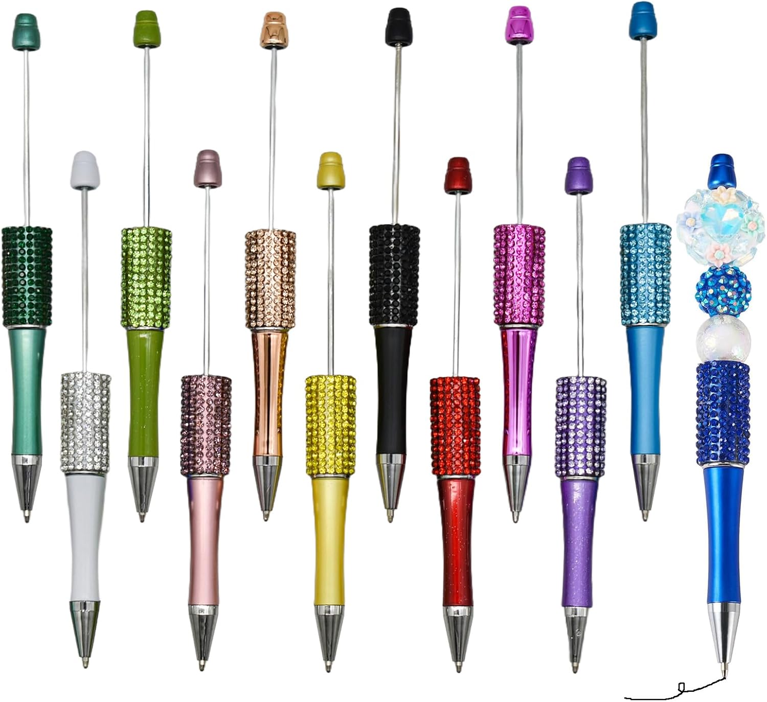 Amazon.com : Maydahui 12 PCS Diamond Beadable Ballpoint Pens Retractable Bling Bead Pen Plastic ...