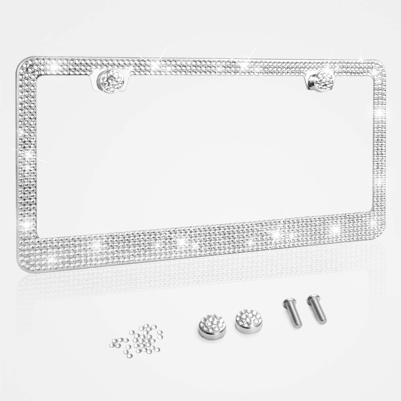 Amazon.com: Tchipie 1 Pack Bling Rhinestone License Plate Frames, Bedazzled Sparkly Cute Diamond ...