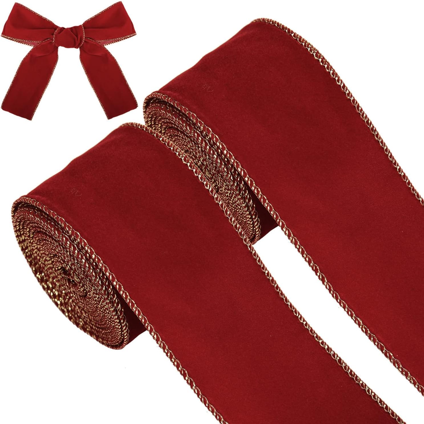 NAUZE 2 Rolls 2.5 Inch x 6 M Christmas Velvet Ribbon Wired Edge Velvet ...