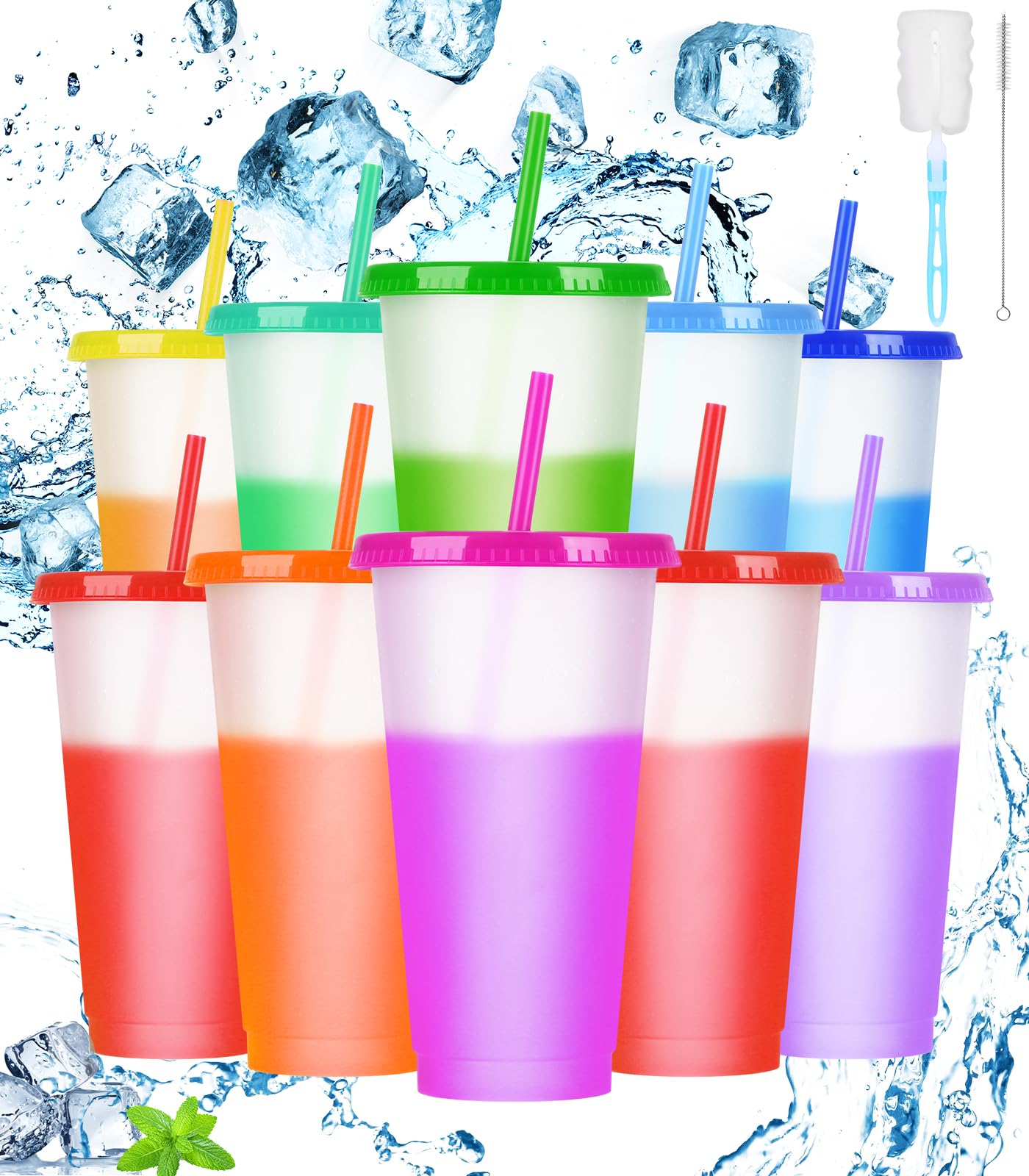 HOEMEM 10 Pack Color Changing Cups with Lids and Straws, 24 oz Drinking ...