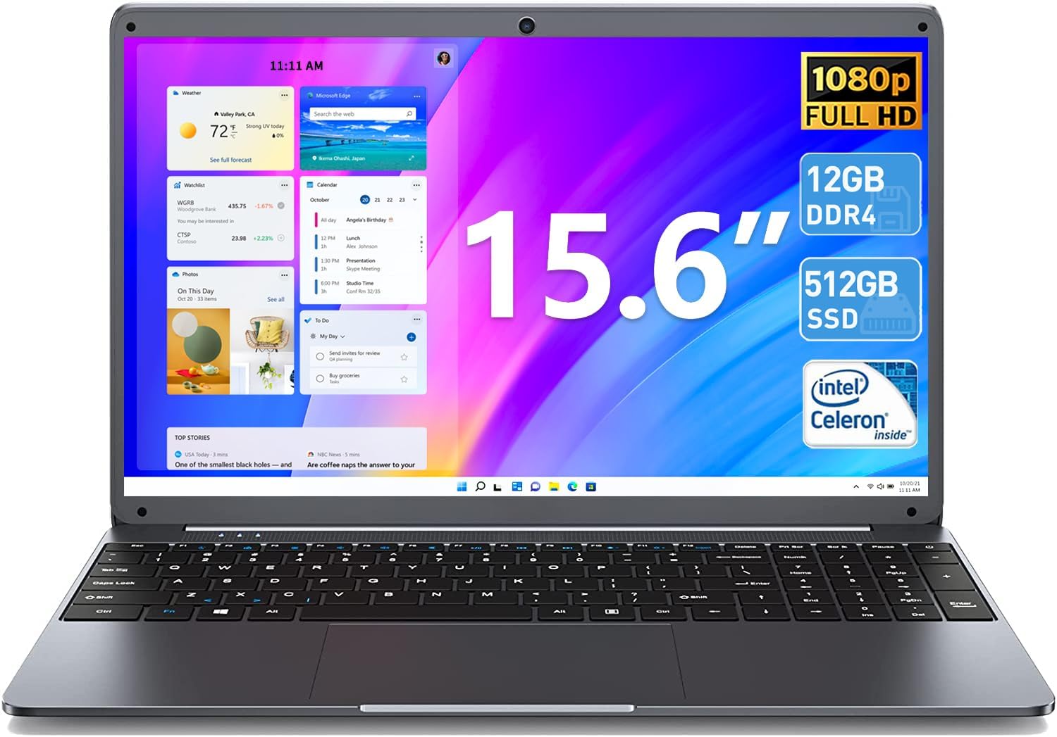Amazon.com: SGIN 15.6 Inch Laptop, 12GB RAM 512GB SSD, Laptops Computer ...