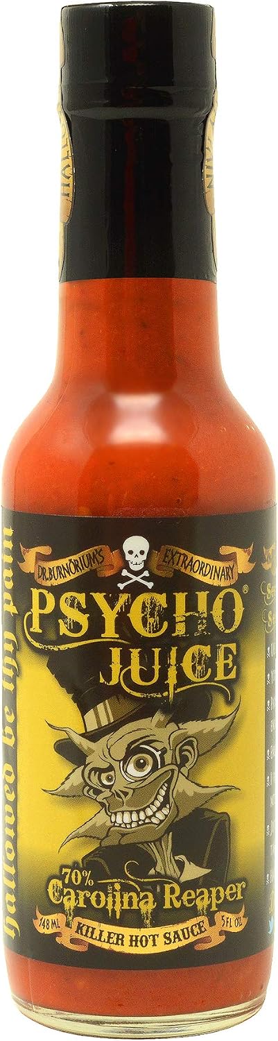 Psycho Juice 70% Carolina Reaper Hot Chilli Sauce 148ml : Amazon.co.uk ...