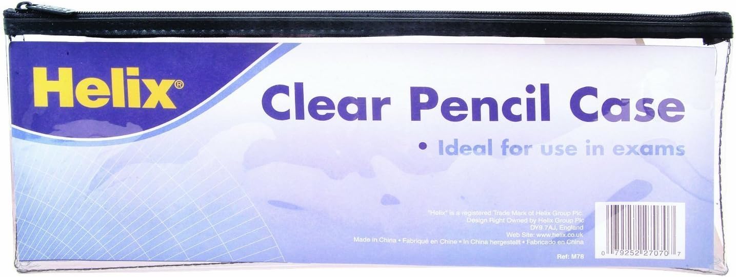 Original Helix Pencil Case PVC Coloured Zip 330x125mm Clear Black ...