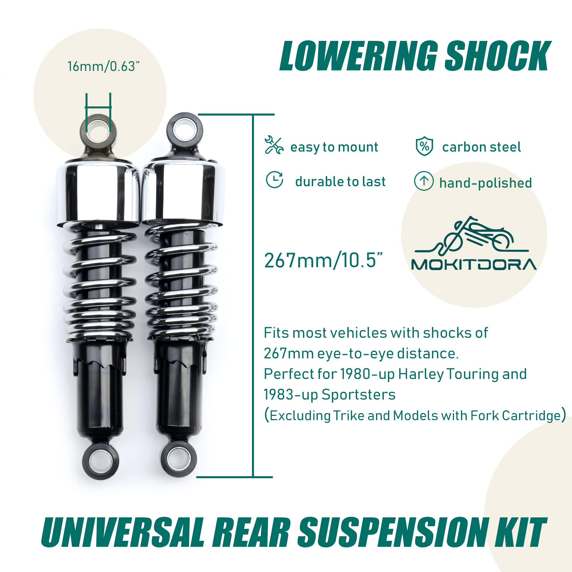 MoKitDora Motorcycle Rear Harley Lowering Slammer Shock 10.5â€?/267mm ...