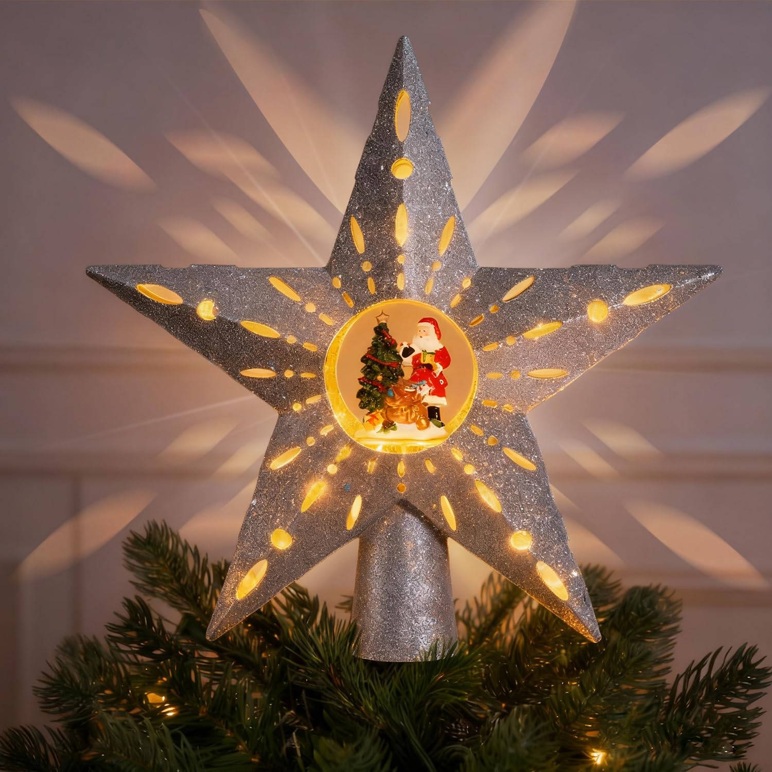 Snapklik.com : Silver Rotating Christmas Tree Topper Star