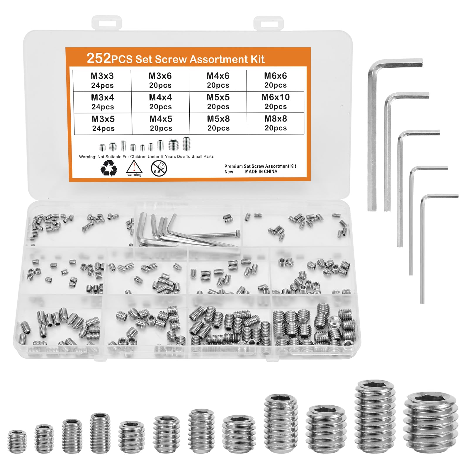252pcs Premium Set Screw Assortment Kit, Stainless Steel Set Screws ...
