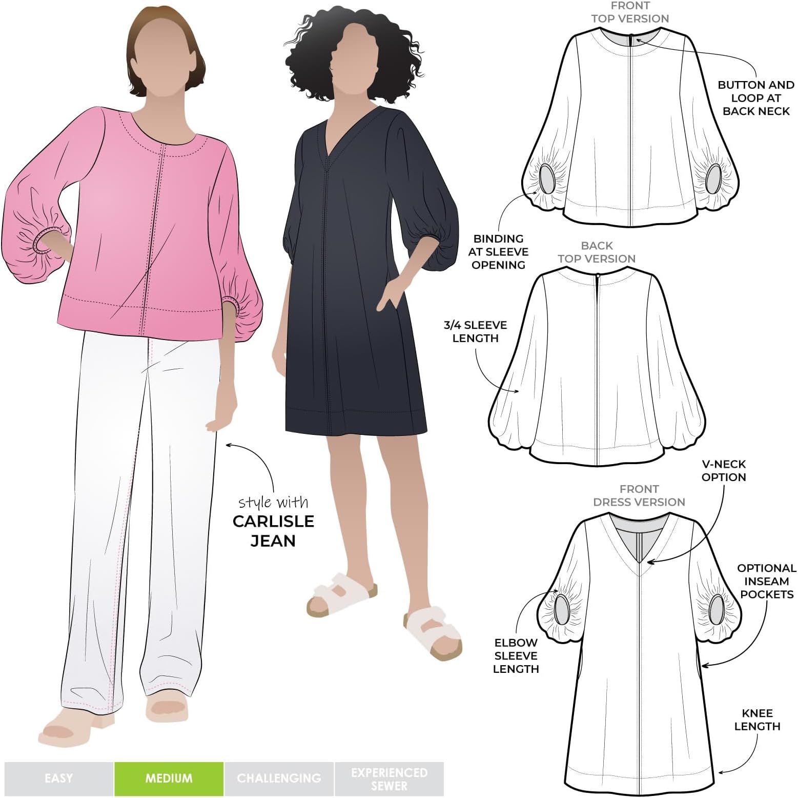 Amazon.com: Style Arc Sewing Pattern - Zalia Woven Top and Dress (Sizes ...