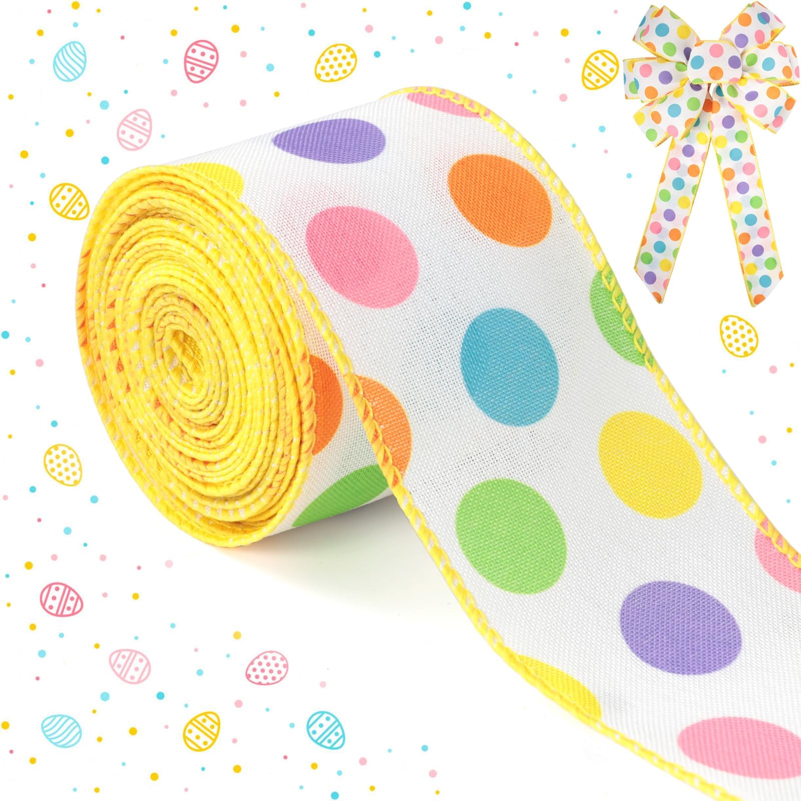 Amazon.com: Easter Ribbon Wired Edge, Happy Easter Pastel Polka Dots ...