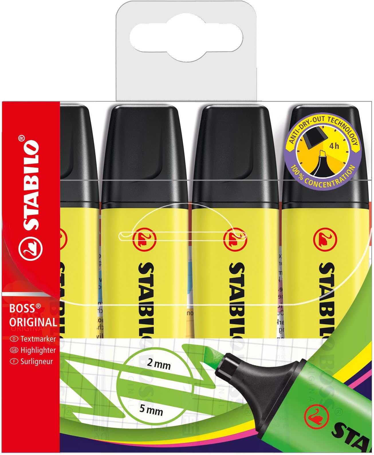 STABILO Highlighter BOSS ORIGINAL - Pack of 4 - Yellow : Amazon.co.uk
