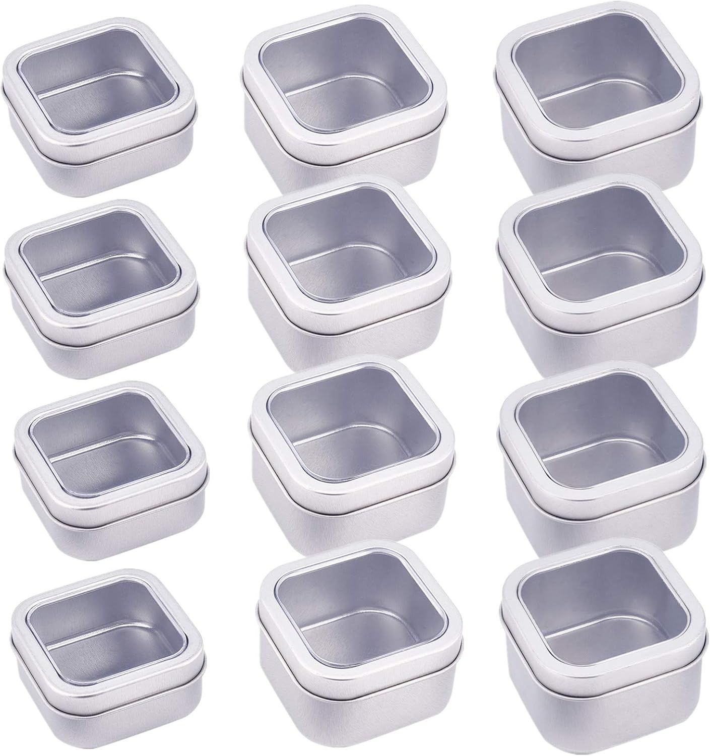 BENECREAT 12 Pack Tins Container(3 Mixed Size) Square Platinum Tin ...
