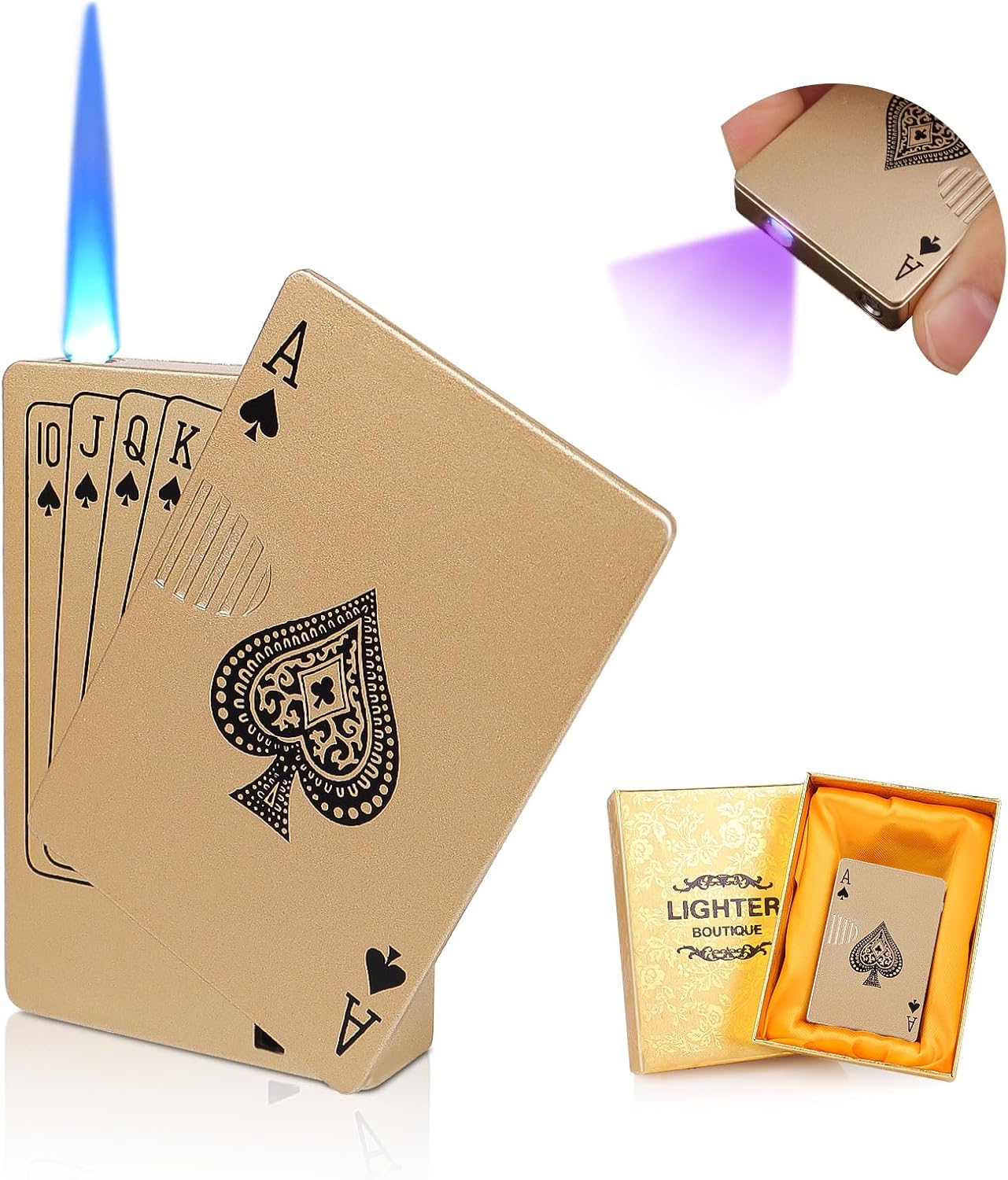 Amazon.com: Jet Torch Ace Lighter, Gold Playing Cards Cool Design, UV ...
