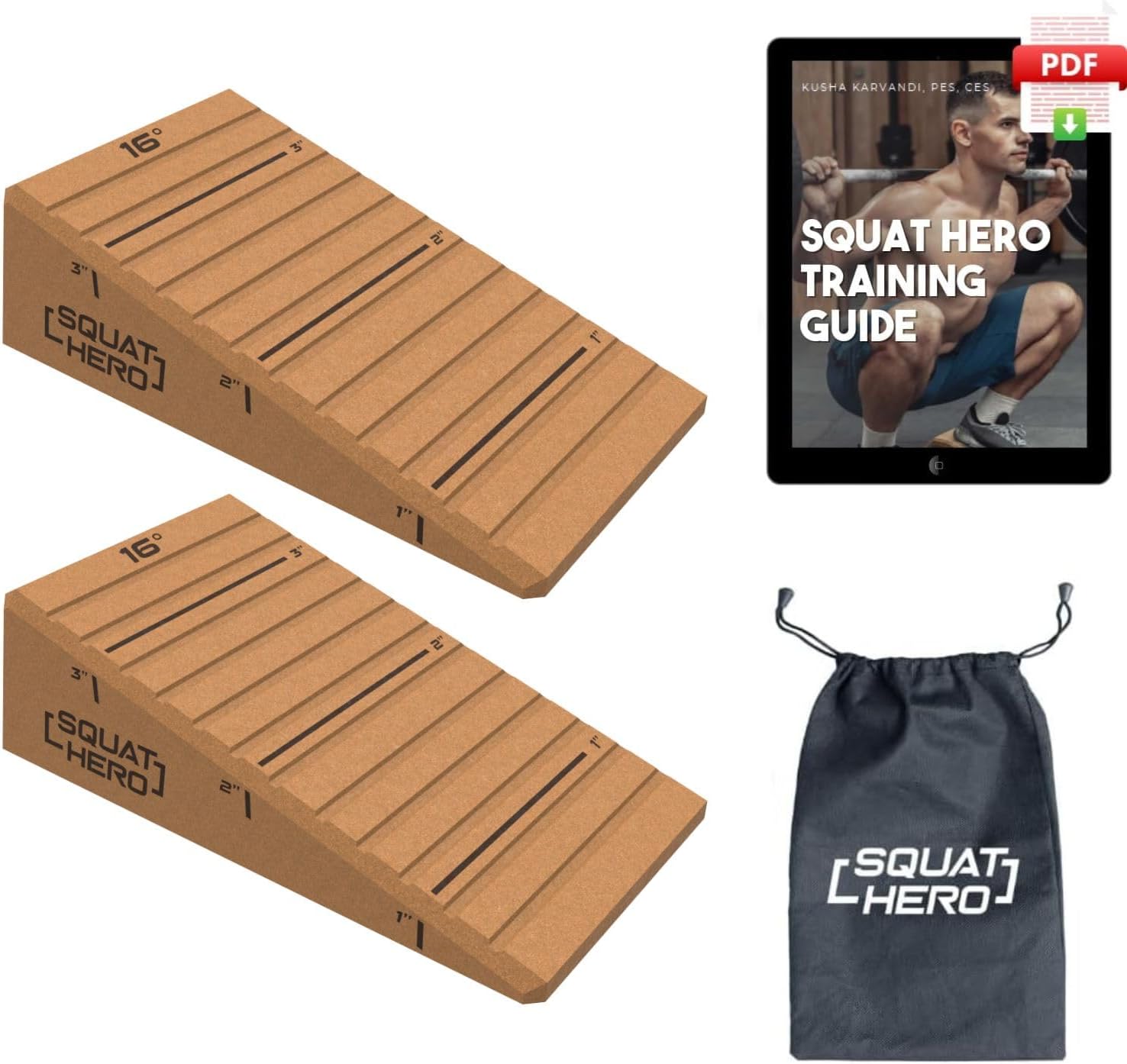 Amazon.com : Squat Hero PRO, Full Foot Cork Squat Wedge Blocks, Perfect ...