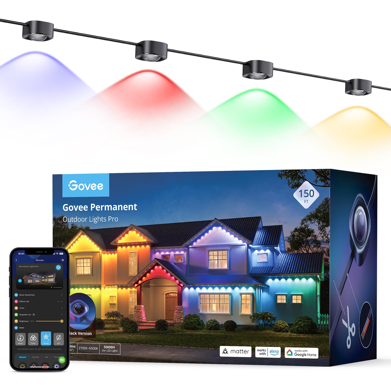 Govee Permanent Outdoor Lights Pro, Smart RGBIC Outdoor Lights with 75 ...
