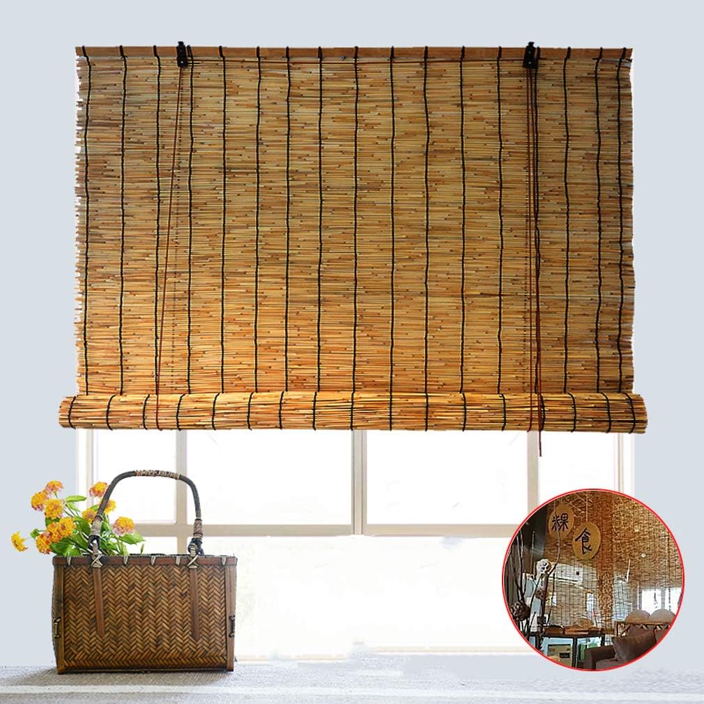 KDDFN Carbonization Reed Curtain,Bamboo Curtain Natural Roller Blinds ...
