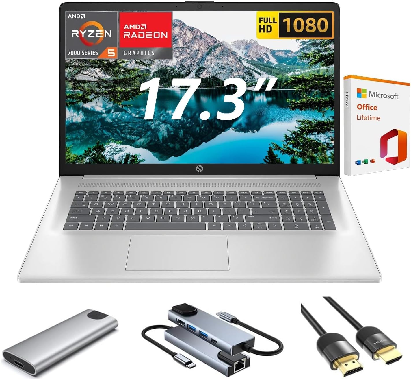 Amazon.com: HP 2025 17 inch Laptop Business, 17.3" IPS FHD Display, AMD ...