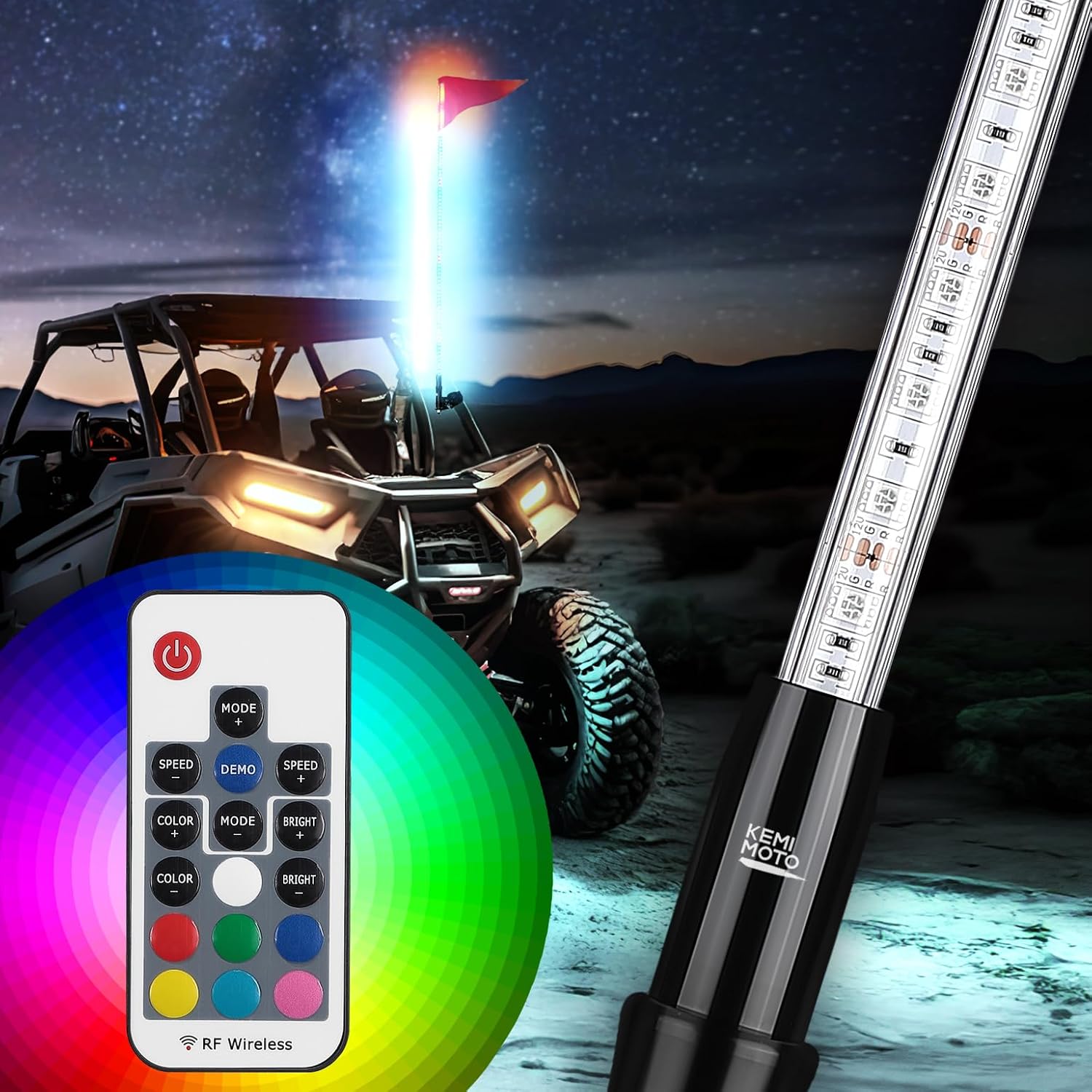 Amazon.com: KEMIMOTO 5FT UTV Whip Light ATV LED Whip, 22 Modes 20 ...