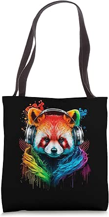 Amazon.com: Rainbow Dj Red Panda With Headphones Tote Bag : Clothing ...