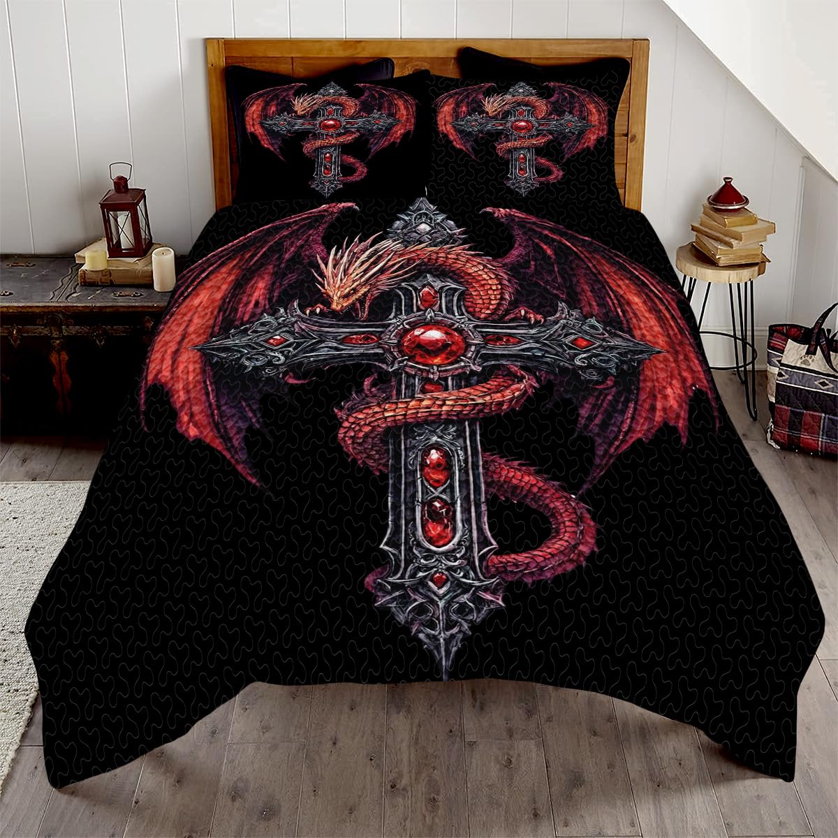 Amazon.com: OMEOH Personalized Dragon Quilt Black Dragon Bed Set Dragon ...