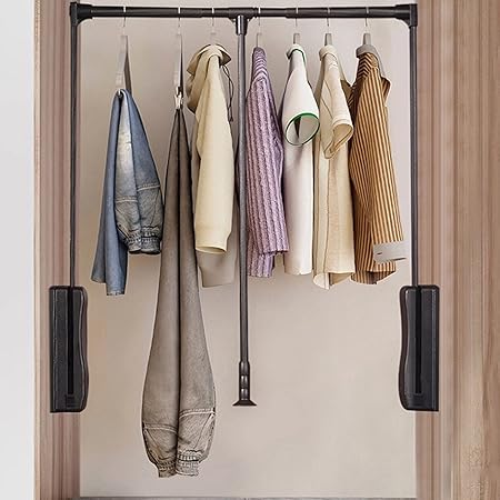 Emuca - Pull Down Hanging Rail for Wardrobe, Adjustable Width 830-1150 ...