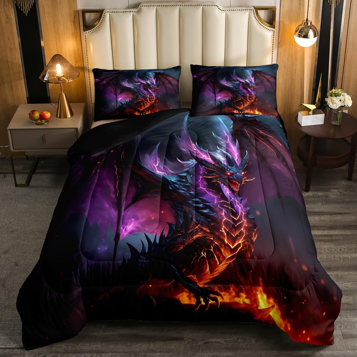 Amazon.com: Erosebridal Black Dragon Comforter Set Queen Magic Animal ...
