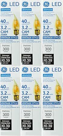 (6 Pack) GE 75914 Vintage Style LED 40 watt Equivalent Decorative CAM ...