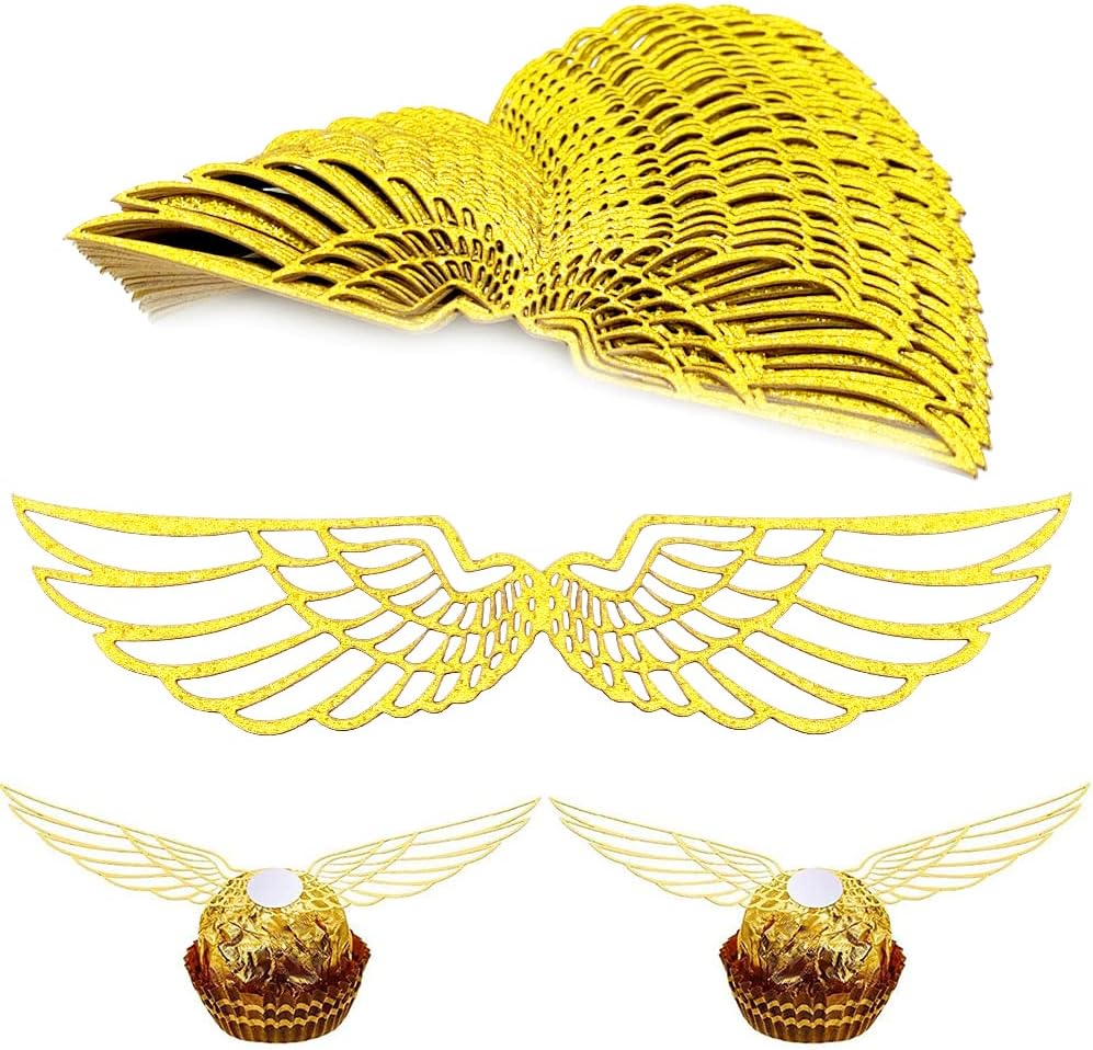 BlingABC 50Pcs Wizard Gold Wings Chocolate Decoration,Hollowed Wings ...