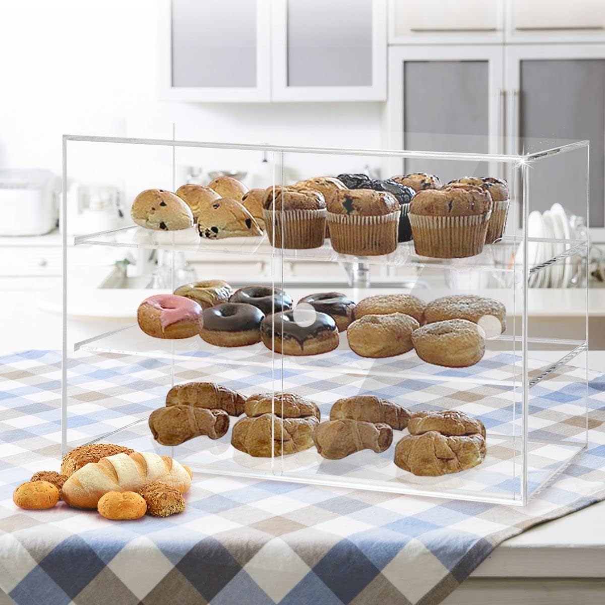 Maxkon 3 Tier Clear Acrylic Bakery Display Box Large Crystal Cake ...