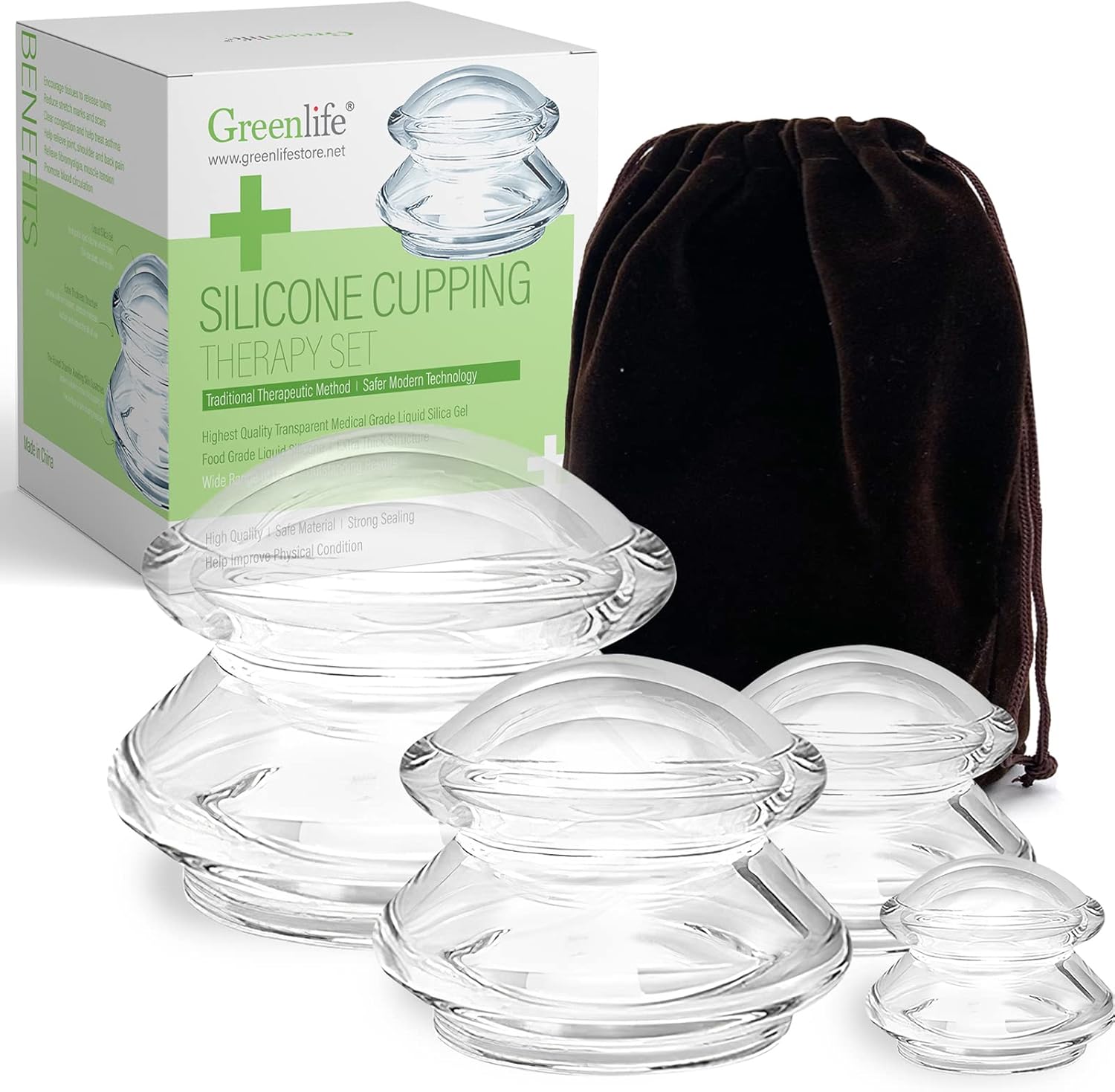 GreenLife® Cupping Therapy Sets - Silicone Cups for Cupping Set Firm (4 ...