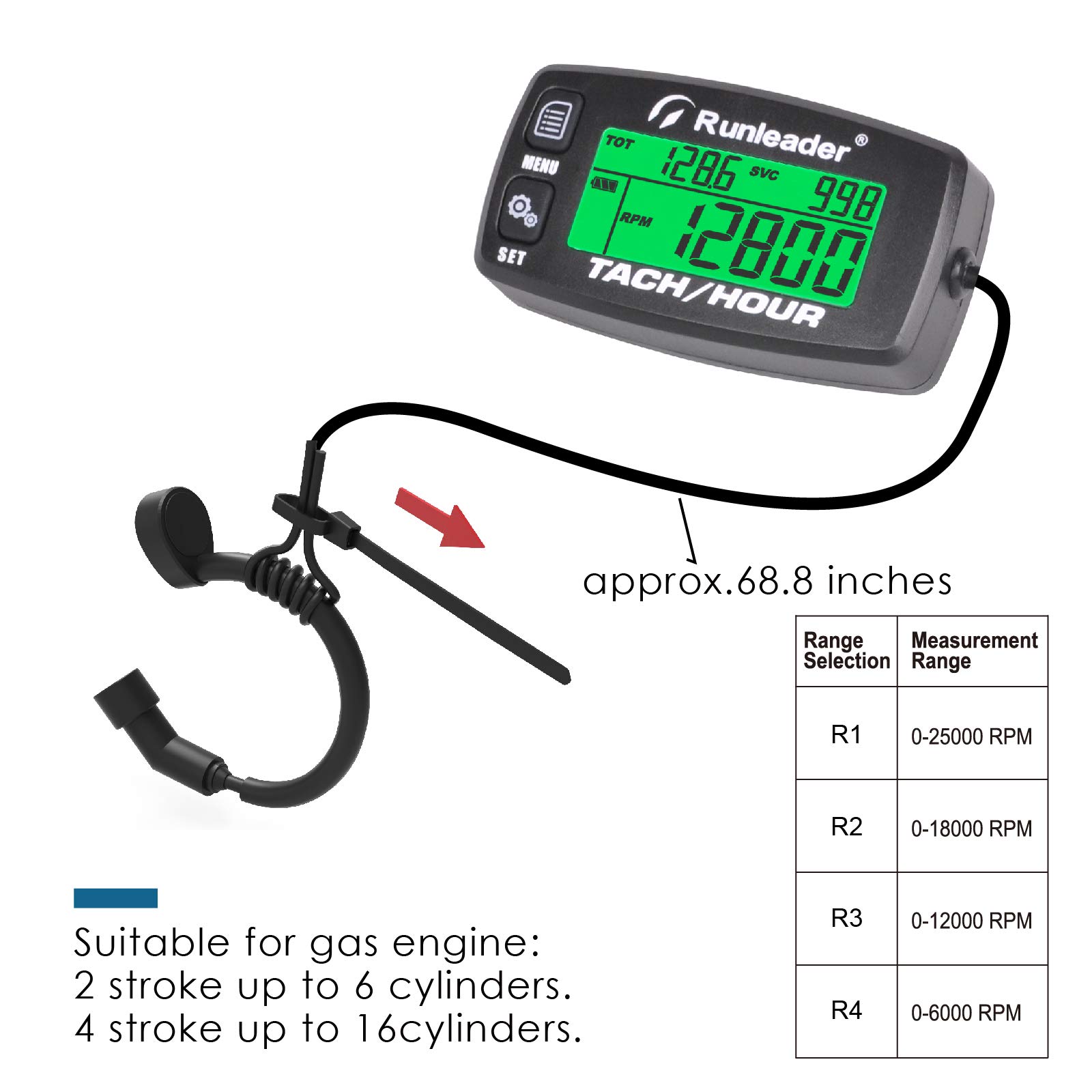 Snapklik.com : Digital Gas Engine Tachometer, Hours & RPM Record ...