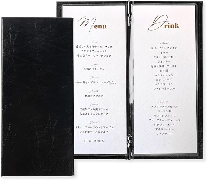 Amazon.co.jp: 【ミツバストア】メニューブック 4ページ A4対応 おしながき たて長 縦長 ドリンクメニュー メニュー表 メニュー帳 ワインリスト カフェ バー bar 飲食店 ...