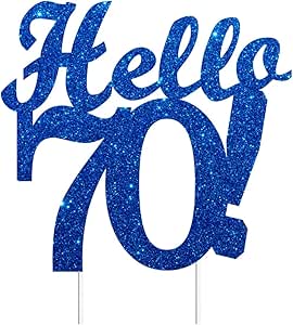 Amazon.com: Hello 70 Cake Toppers Blue Glitter, Happy 70th Birthday ...