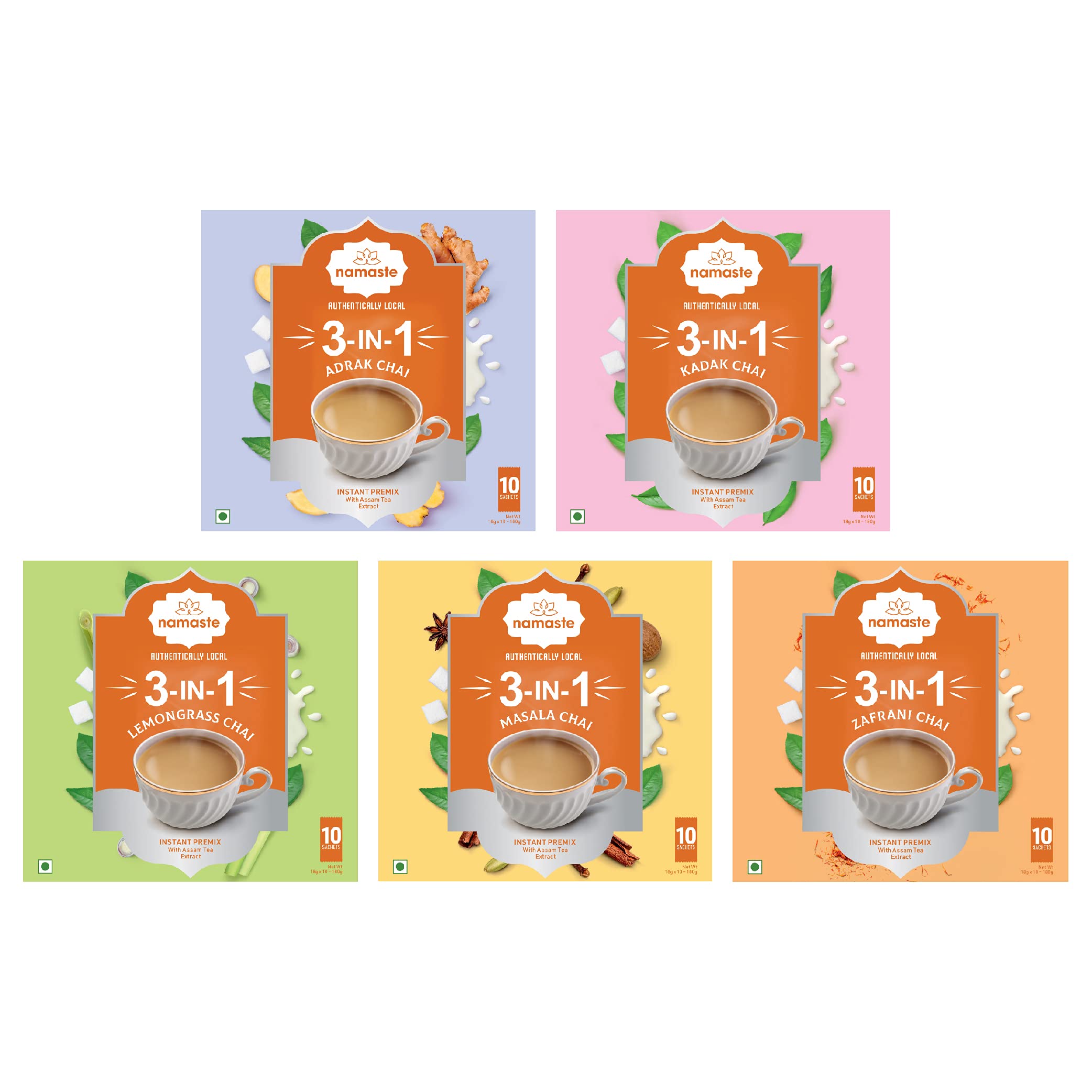 Buy Namaste Chai Instant Premix Tea Combo of 5 Flavor | Assam Tea ...