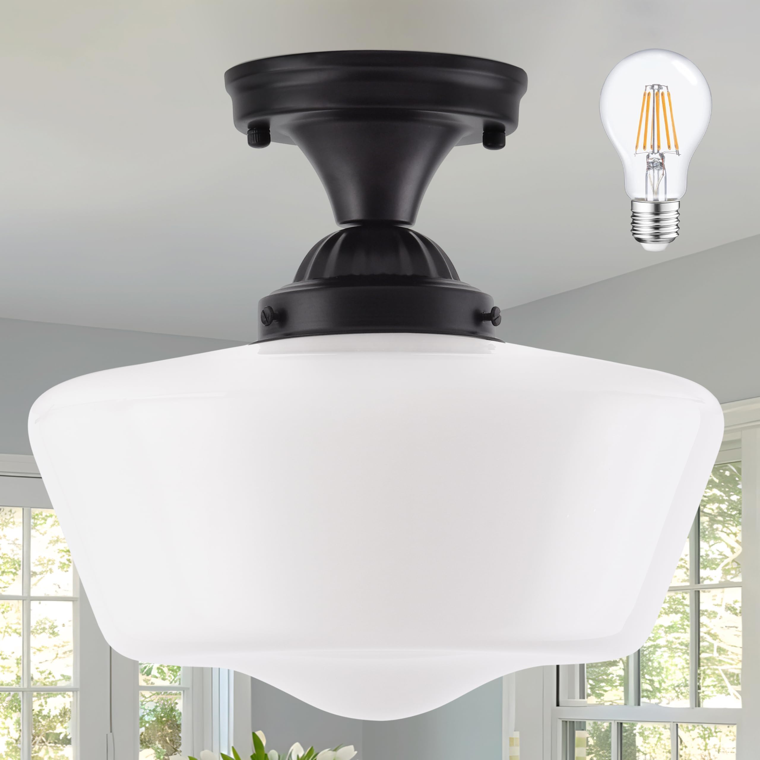Intermediate Schoolhouse Semi Flush Light
