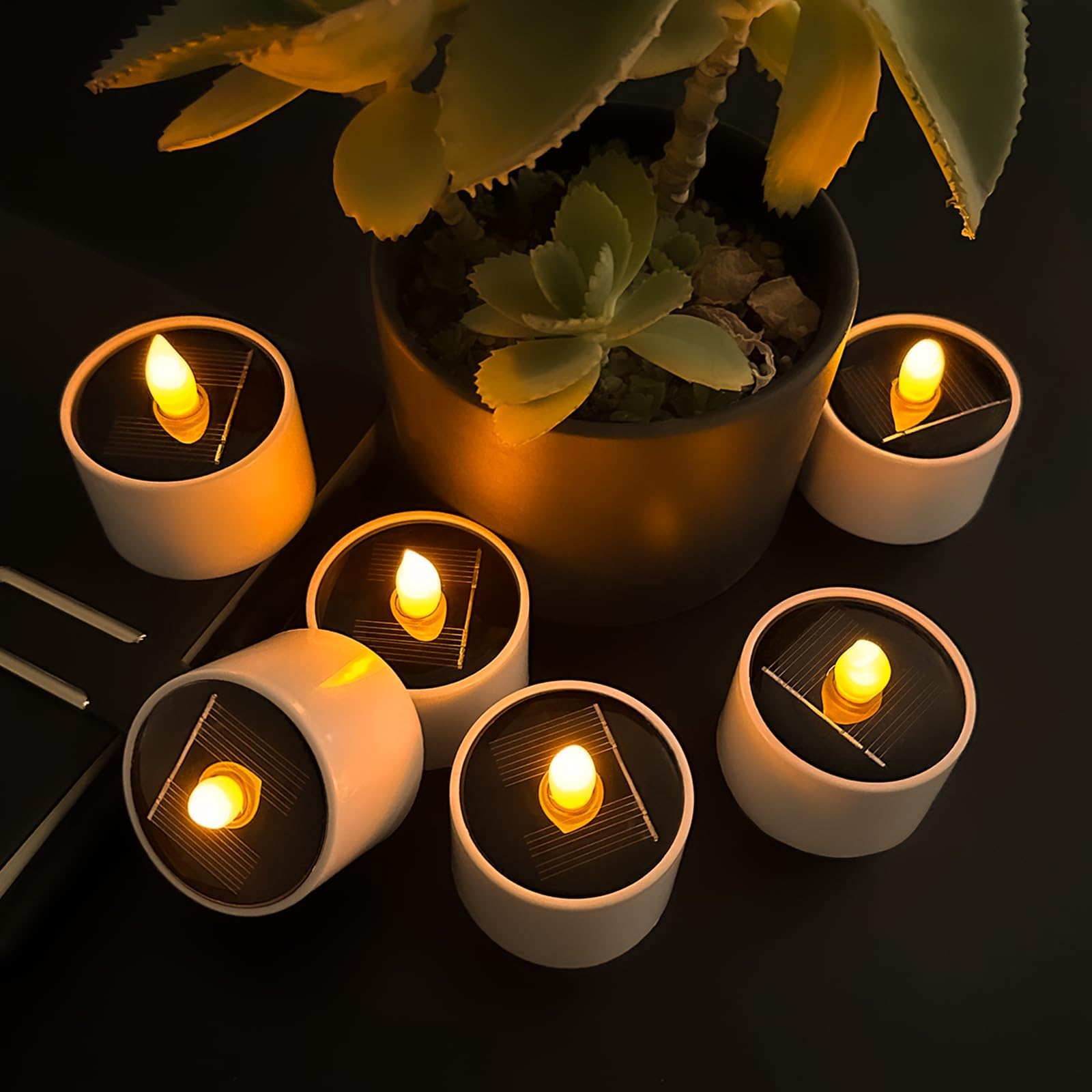 6 X Solar Candles Warm White Flickering Solar powered Flameless LED ...