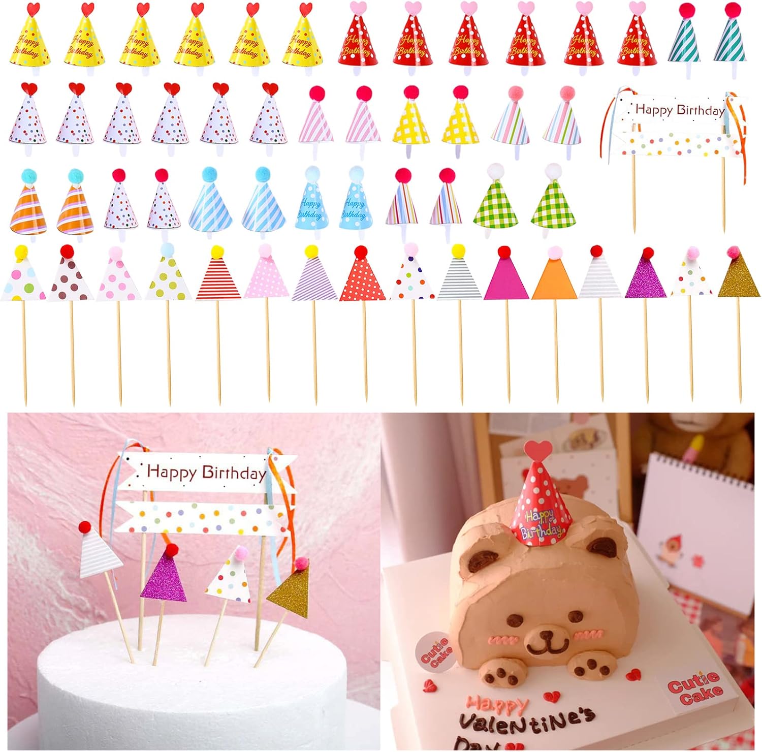 Amazon.com: 55 Pcs Mini Happy Birthday Cupcake Toppers - Striped ...