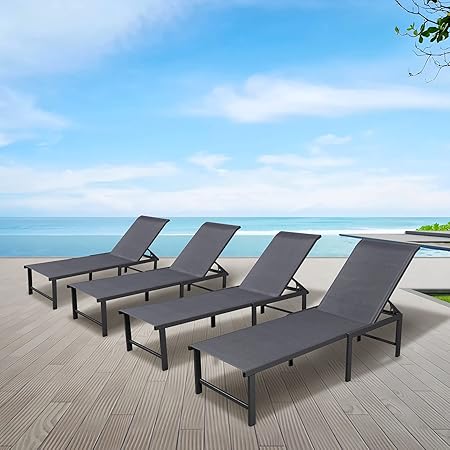 Amazon.com: EUNHOO Chaise Lounge Outdoor Set of 4,Adjustable Pool ...