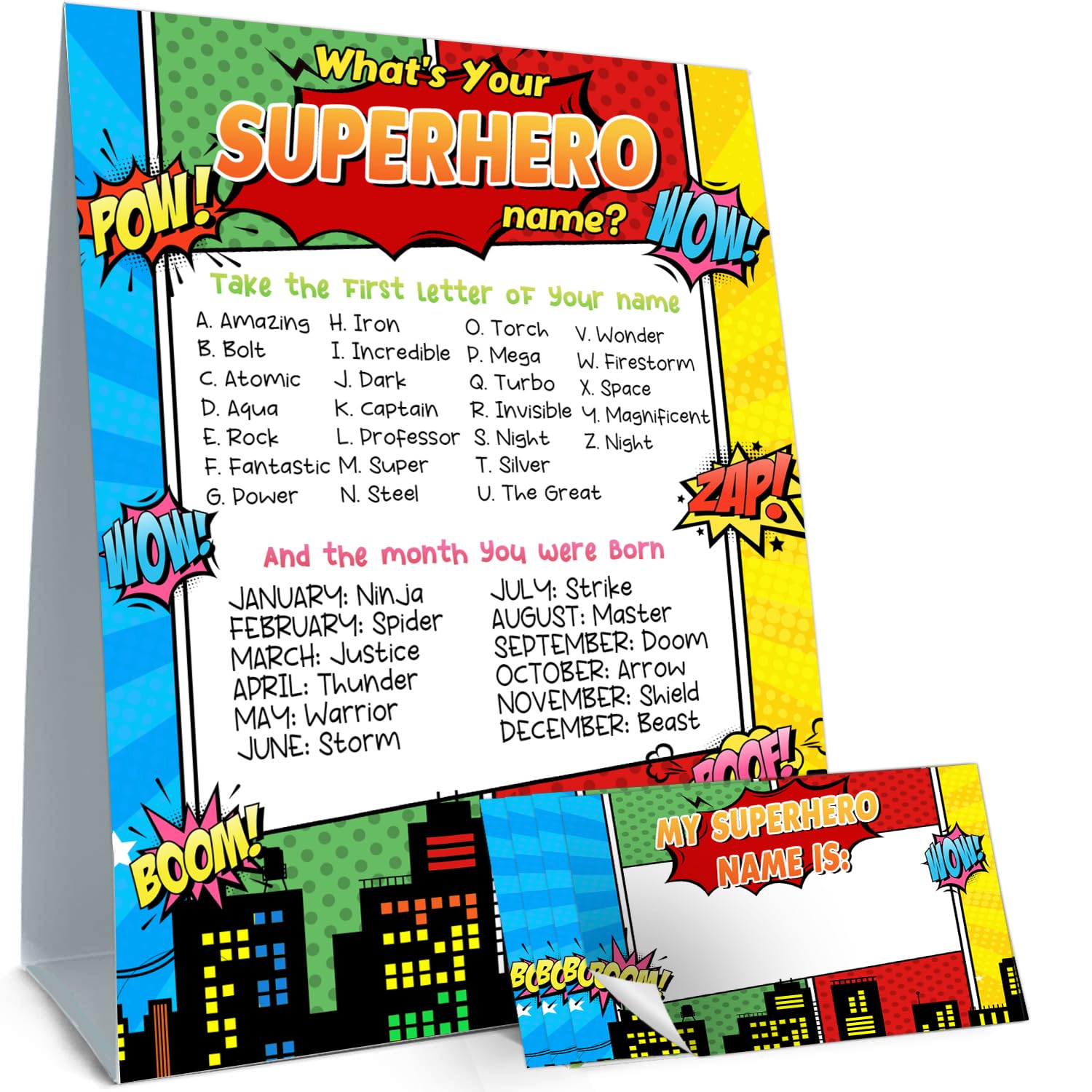 Amazon.com: Cidobi What's Your Superhero Name Game, Birthday Party Game ...