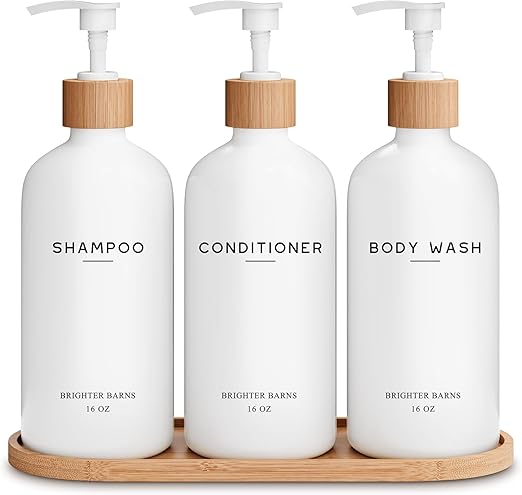 Amazon.com: White Shampoo and Conditioner Dispenser Set by Brighter ...