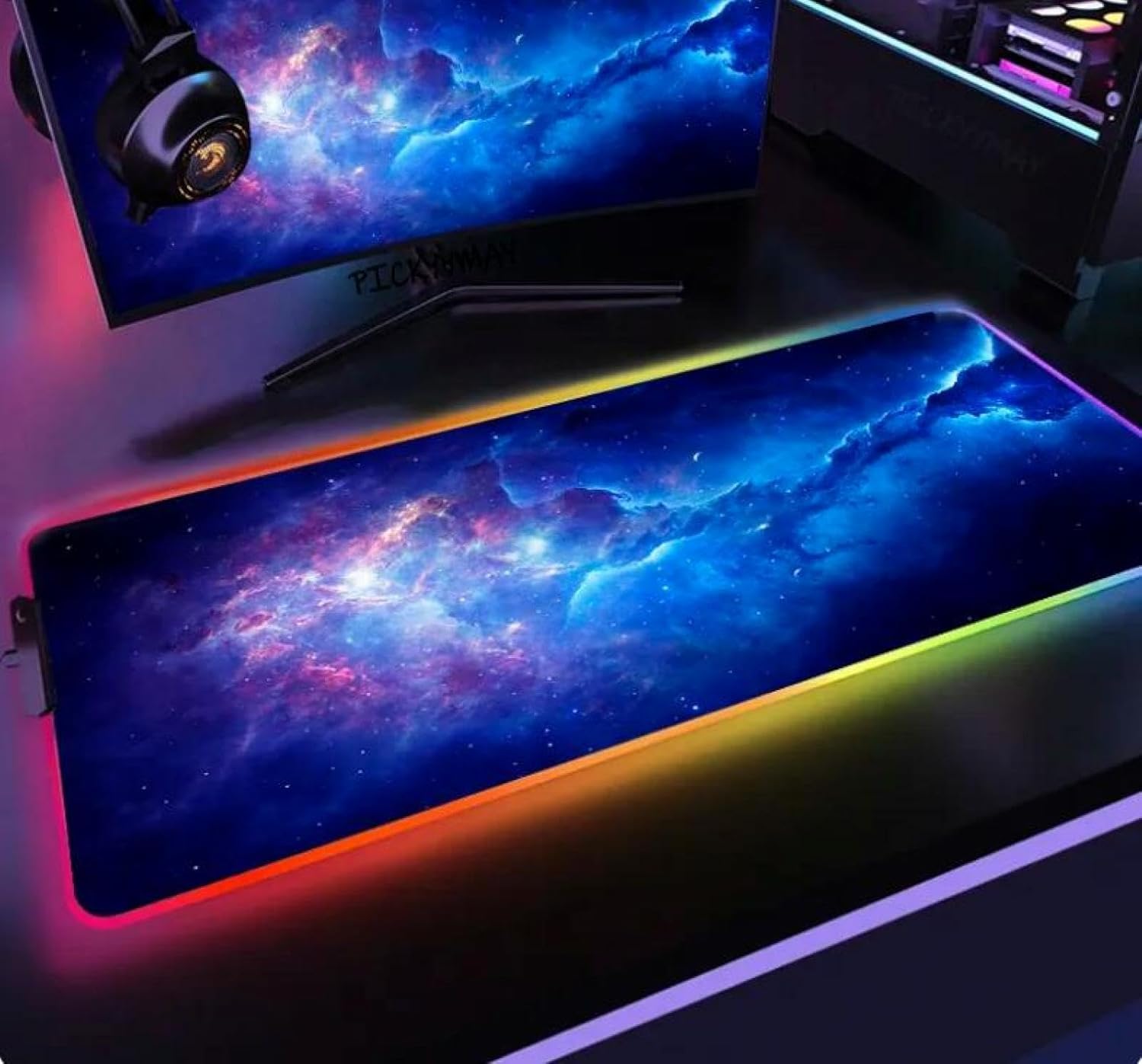 Amazon.com : Mouse Pads Blue Purple Space Mouse Mat Large RGB Gamer ...